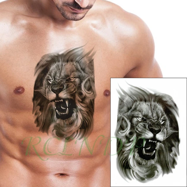 Roaring Lion Chest Tattoos