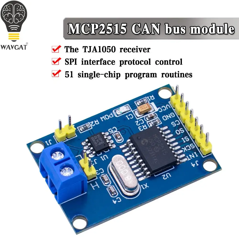 WAVGAT-Placa de módulo de Bus CAN MCP2515, receptor SPI TJA1050 para controlador ARM 51 MCU, nuevo