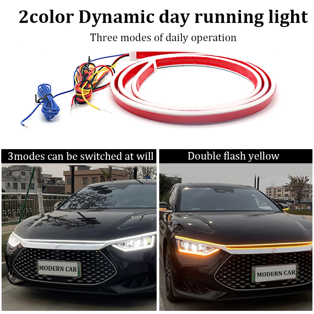 Dynamic-2Color-White-Yellow-LED-Daytime-Running-Light-Scan-Car-Hood ...