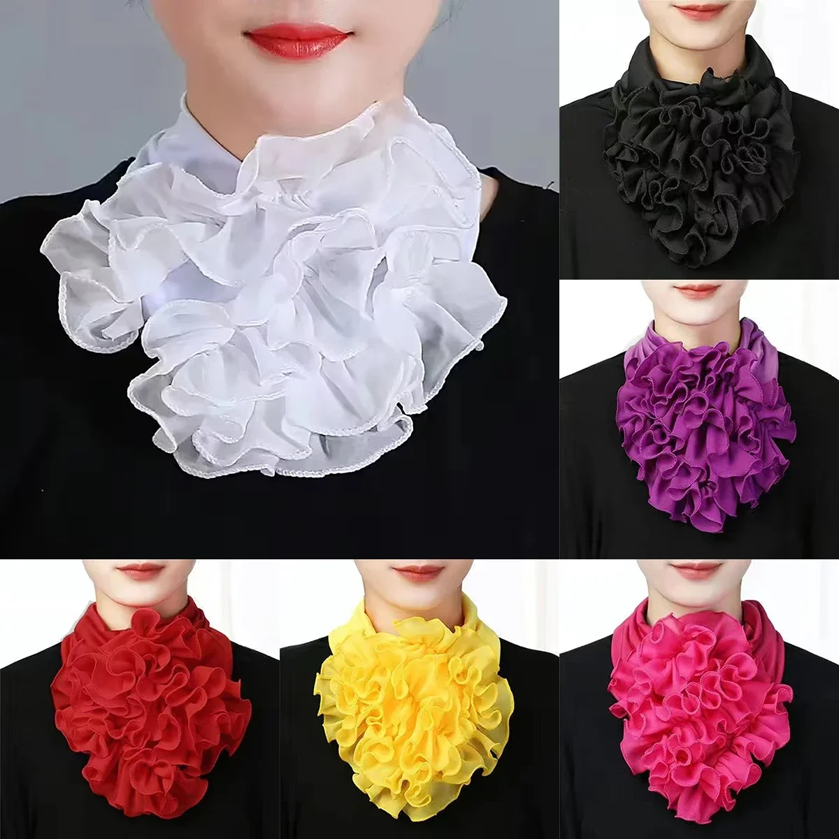 Fashion Polyester Neckerchief Ring Solid Color Ruffles Fake Collar For ...