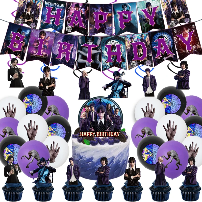 Wednesday Addams Theme Birthday Party Supplies Banner Balloons Cake ...