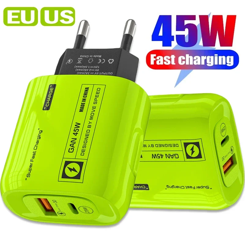 45W Fast Charging Wall Charger Adapter PD 25W QC3.0 USB Type C GaN ...