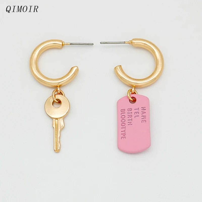 ID-Tags-Key-Earrings-Pink-Enamel-Metal-Card-Ear-Post-Drop-Studs ...