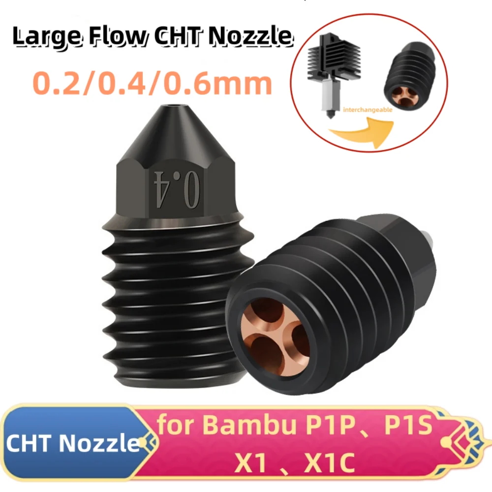 3D Printer Upgrade CHT Nozzle Hardened Steel High Flow 0.4 0.6mm 500°C ...