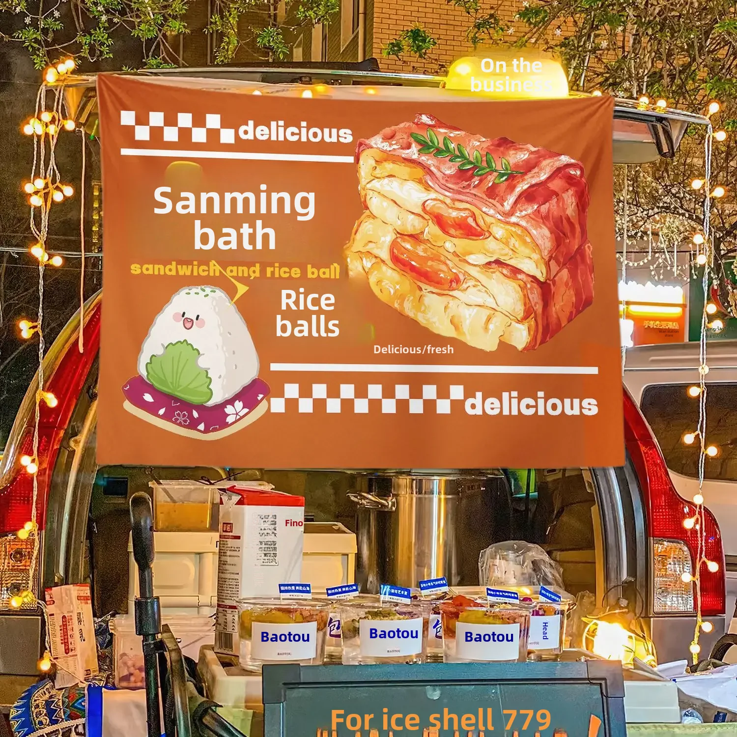 Deliciosas bolas de arroz Three Ming Tang Puesto de tela Mercado ...