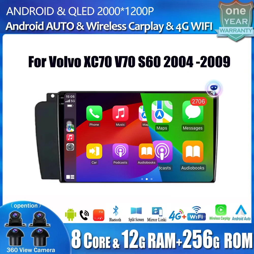 QLED Screen For Volvo XC70 V70 S60 2004 -2009 Android 16 Carplay Auto ...