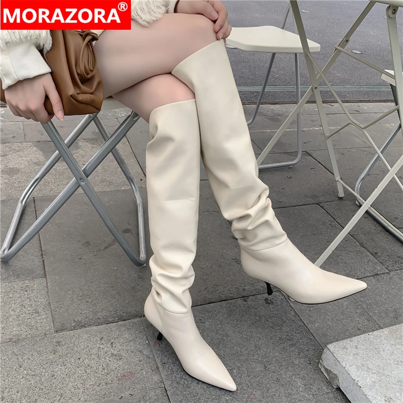 MORAZORA 2023 Size 33 43 Genuine Leather women boots stiletto heels pointed toe ladies shoes ...