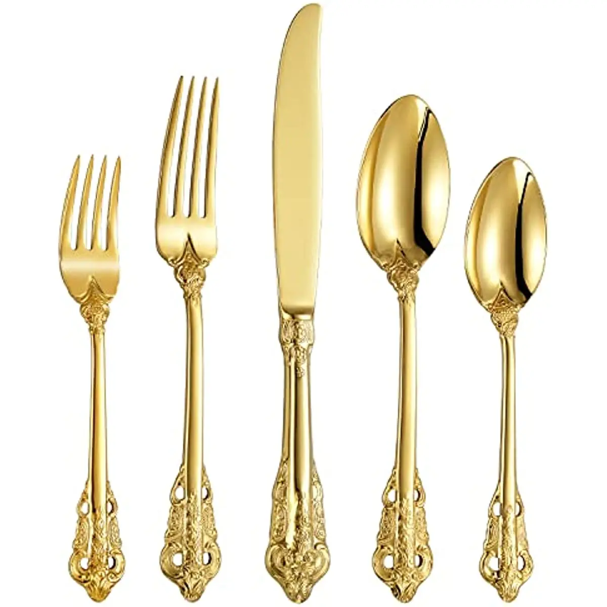Gorgeous-Gold-Cutlery-Sets-of-Steel-Knives-and-Forks-Heavy-Tableware ...