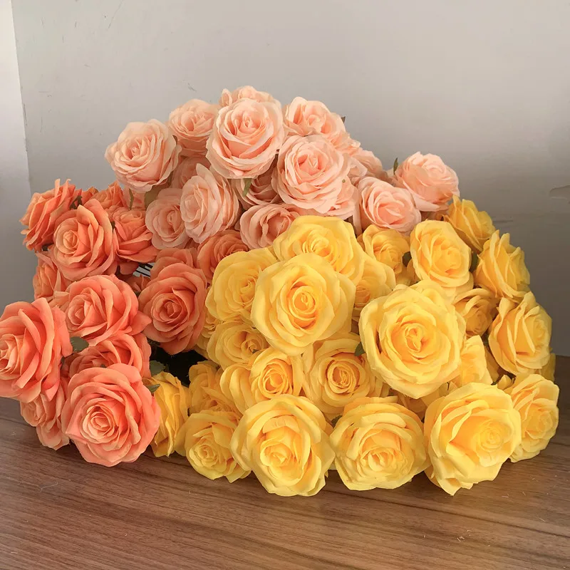 9Heads-Roses-Bouquet-Artificial-Flower-Yellow-Golden-orange-sunset ...