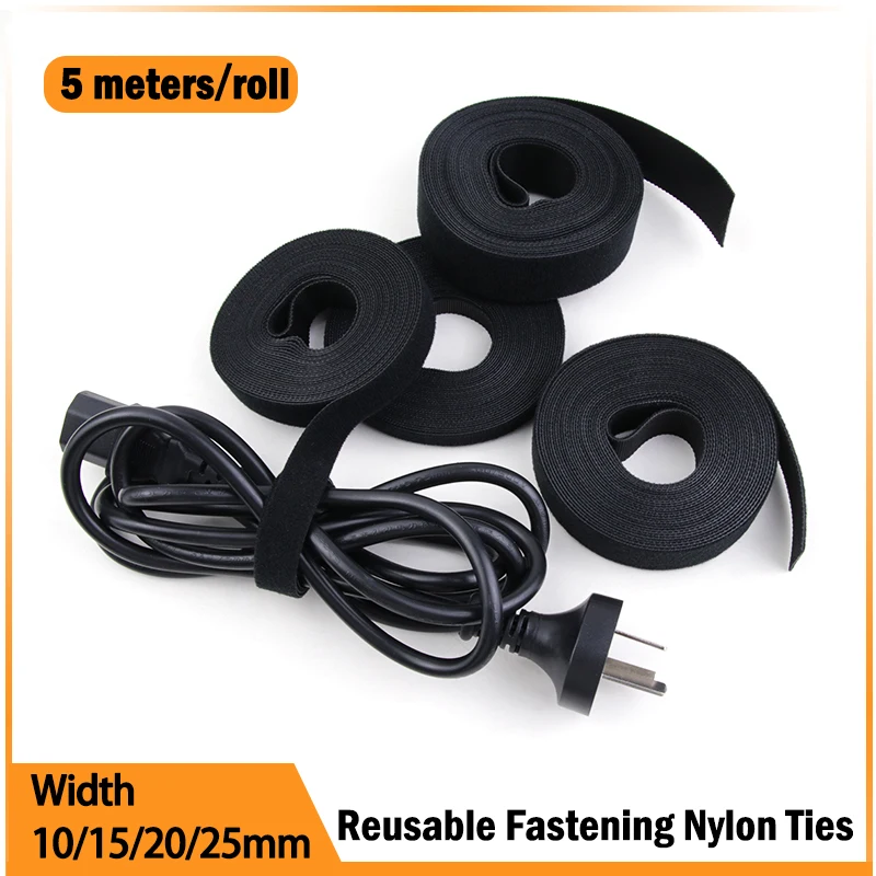 5Meter-Roll-Black-Reusable-Fastening-Tape-Cable-Ties-10-15-20-25mm ...