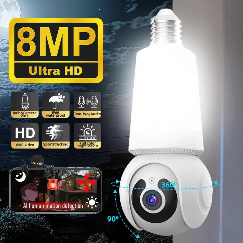 4K-8MP-E27-Bulb-Camera-Wifi-Surveillance-with-LED-Bulb-10X-Zoom-CCTV ...
