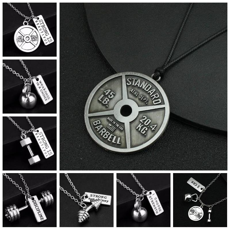 Weight-Plate-Barbell-Dumbbell-Pendant-Men-s-Fitness-Gym-Necklace ...
