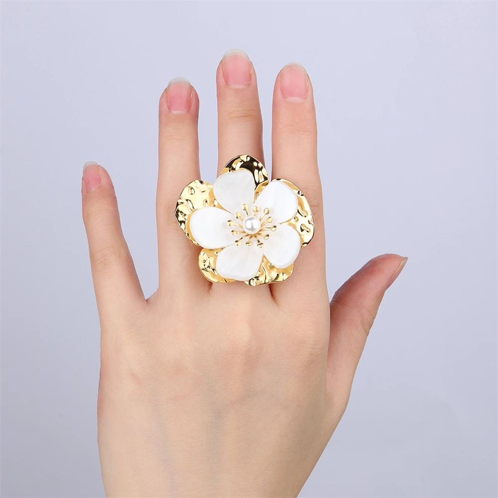 Anillos-abiertos-de-flores-de-concha-grande-para-mujer-anillos-de-boda ...