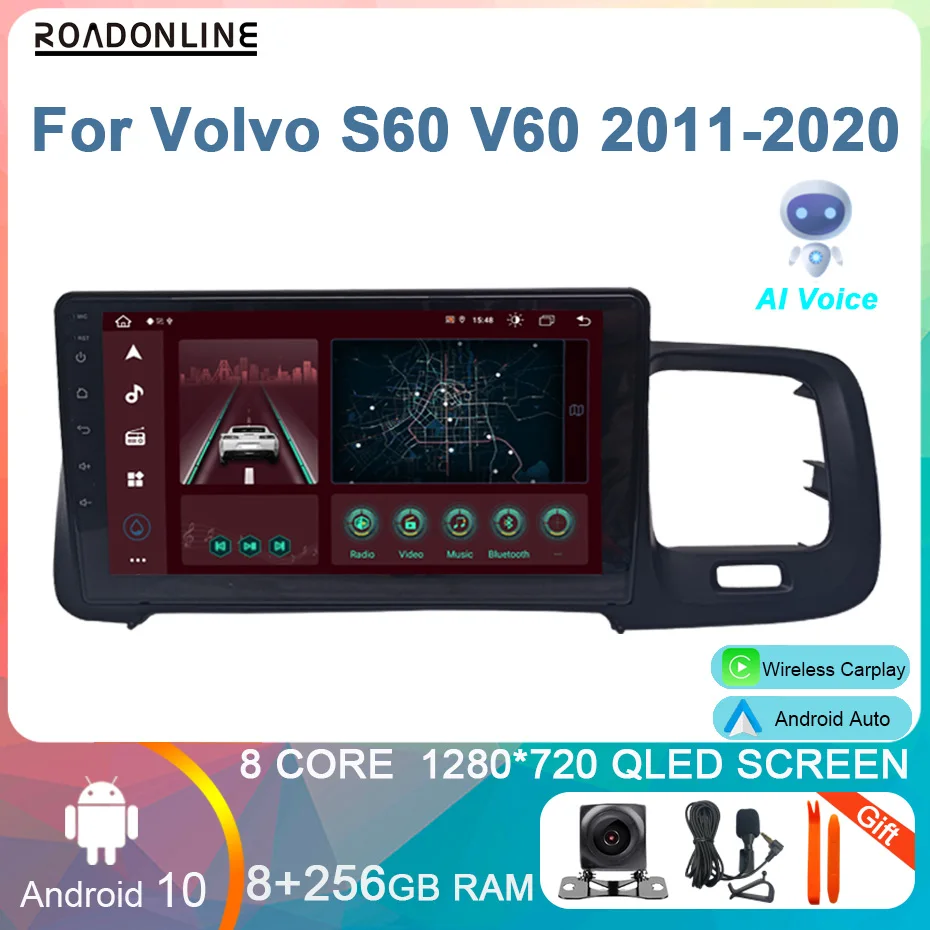 9 Polegada sistema android10 para volvo s60 v60 2011 2020 8g + 256g ...