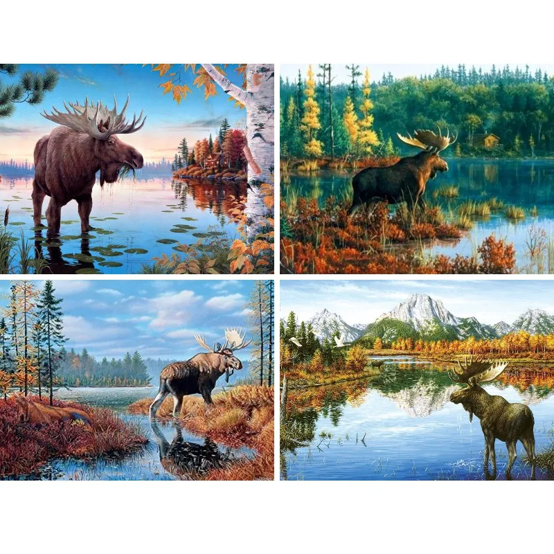5D-DIY-Diamond-Painting-Animals-Elk-Moose-Cross-Stitch-Kit-Full-Drill ...