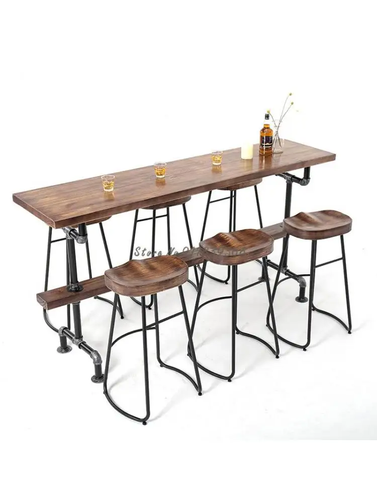 Industrial Style Solid Wood Long Bar Table Commercial Coffee And Milk ...