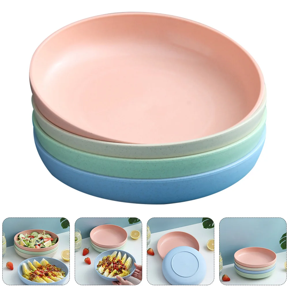 4-Pcs-Plate-Plastic-Plates-Pallets-Salad-Dinner-Serving-Round ...