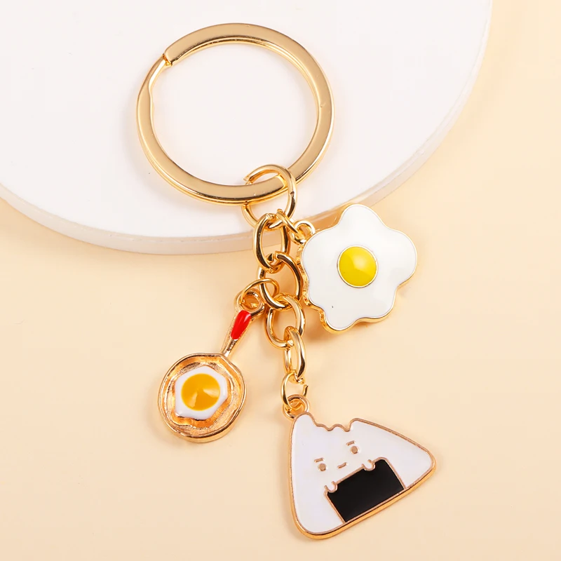 Cute-Enamel-Fried-Eggs-Rice-Zongzi-Snack-Charms-Keychain-Lovely-Cartoon ...