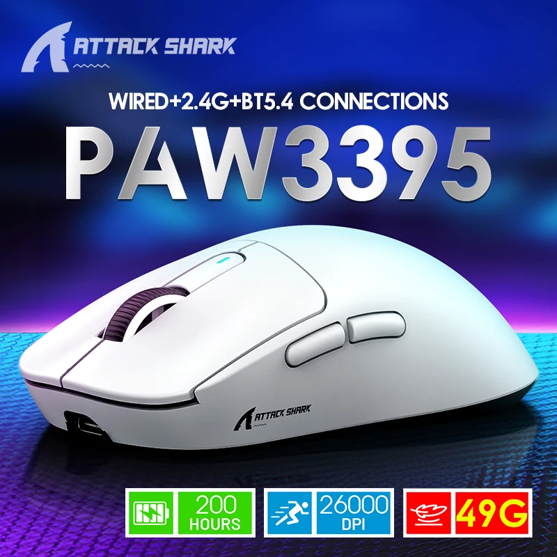 2.4G Wireless Mouse PAW 3395 Rechargeable Type-C Tri-mode Gaming Mouse ...