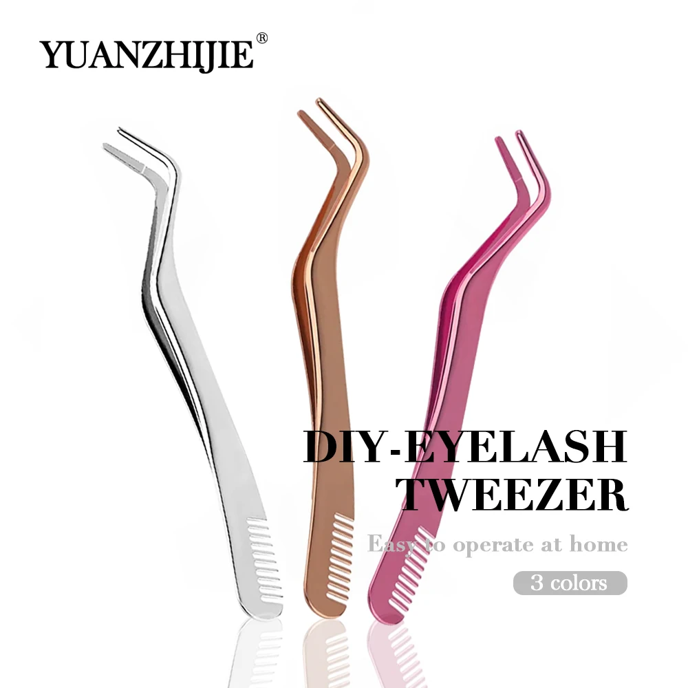 YUANZHIJIE Eyelash Comb Tweezers Stainless Steel Professional Pincet ...