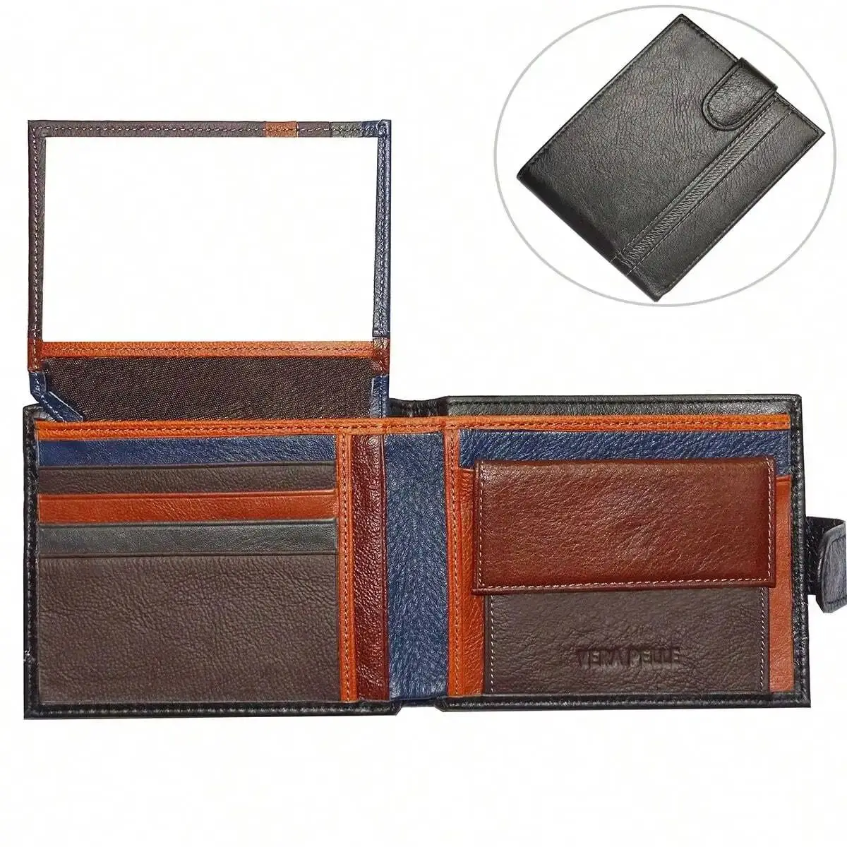 Genuine-Leather-Wallet-Men-Tri-Fold-Credit-Cardholder-ID-Badge-Purse ...