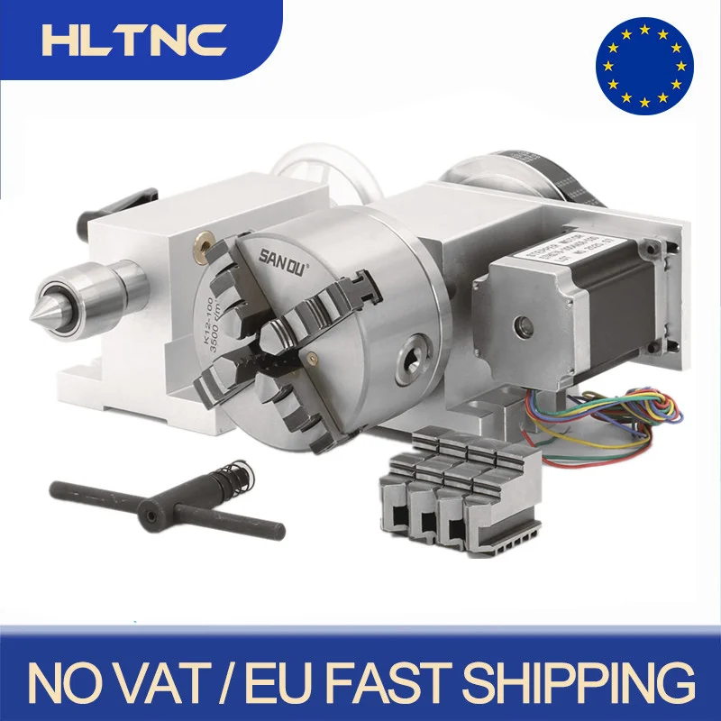 HLTNC CNC Rotary Axis 4 Jaw Chuck With Nema23 Nema34 Stepper Motor And ...