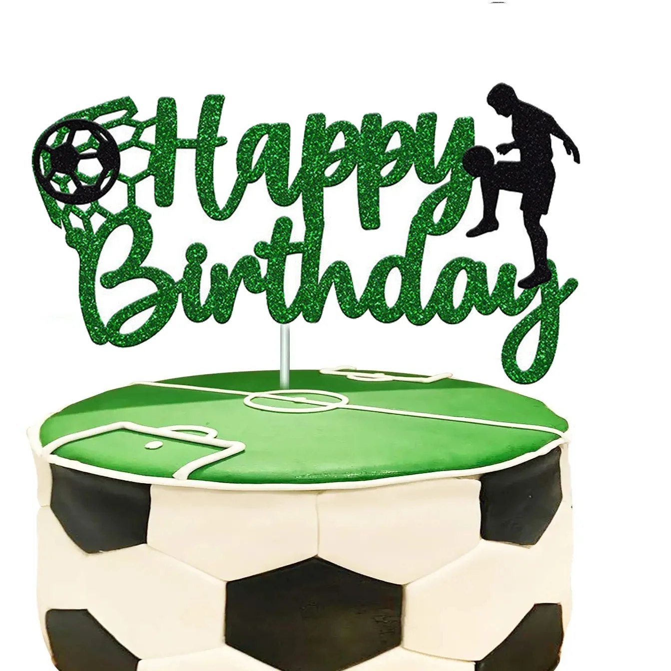 Green Football Cake Flag Topper Happy Birthday Cake Flags Soccer ...
