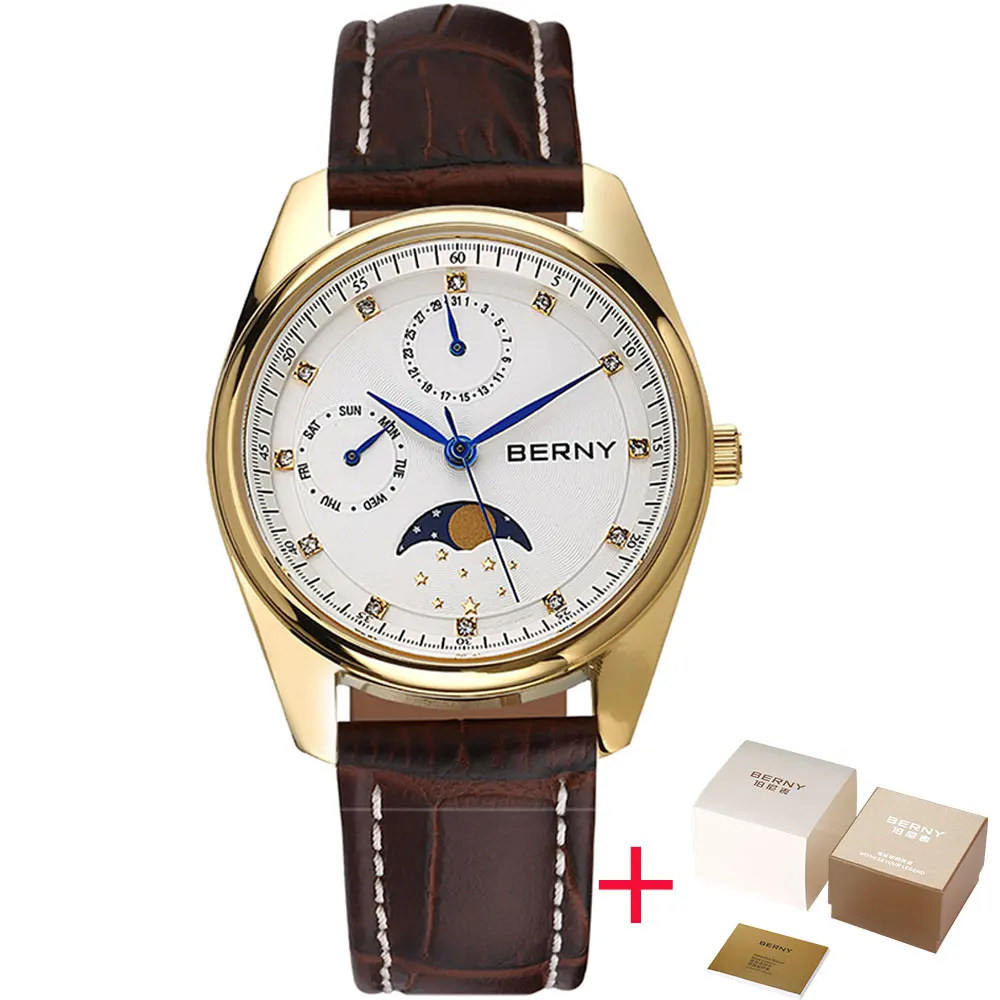 BERNY Watch for Men Quartz Luxury Multifunction Moon Wristwatch ...