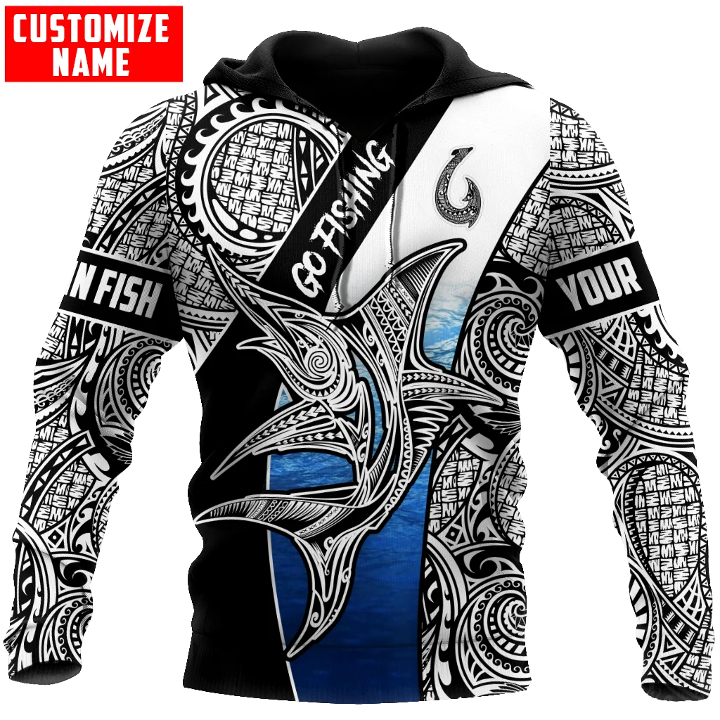 Polynesian Go Fishing Marlin Fish Personalized 3D Printed Men's Hoodie ...