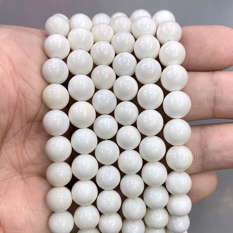 Natural Stone Smooth White Shells Round Loose Beads For Jewelry DIY ...