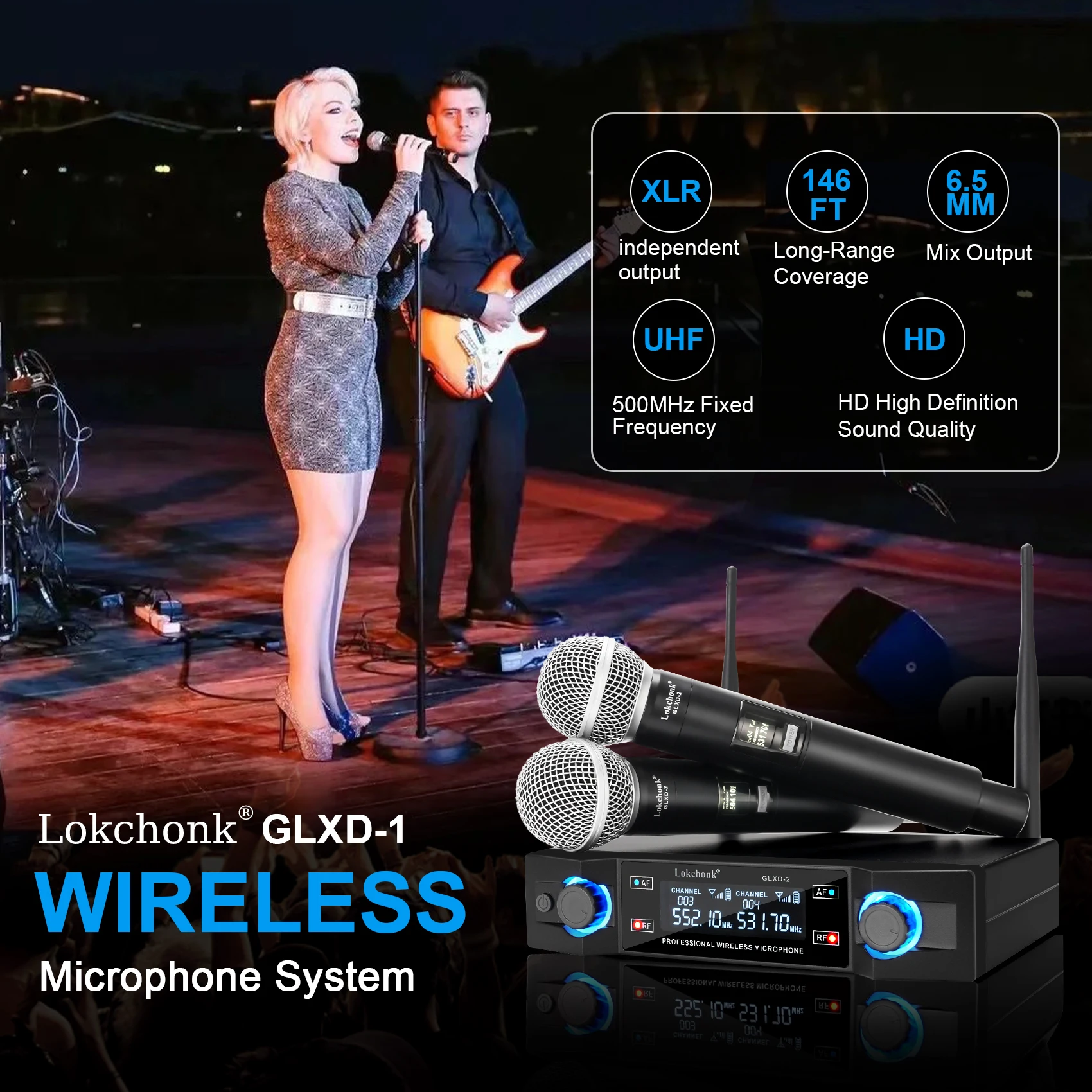 GLXD2 Professional Wireless Microphone Karaoke system Dual Ch Cordless Handheld Dynamic Mic – Carlux