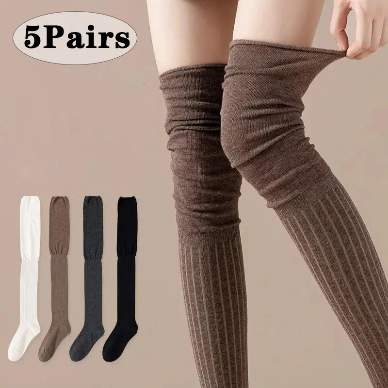 1-3-5Pairs-Knee-High-Socks-Thin-Long-Stacked-Socks-Women-s-High-Solid ...