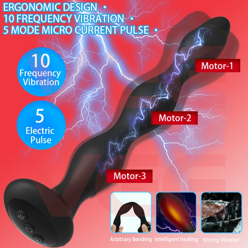 Electric Shock Prostate Massager Male Heating Beads Anal Vibrators Butt Plug Vibrator ...
