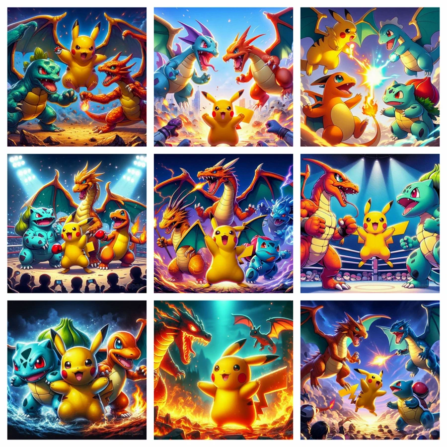Pokemon Pikachu Charizard Dragon Fighting Anime AB Diamond Art Painting ...