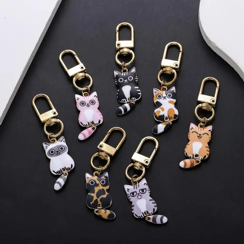 Cartoon-Hanging-Tail-Cat-Keychain-Metal-Enamel-Kitten-Keyring-for-Women ...