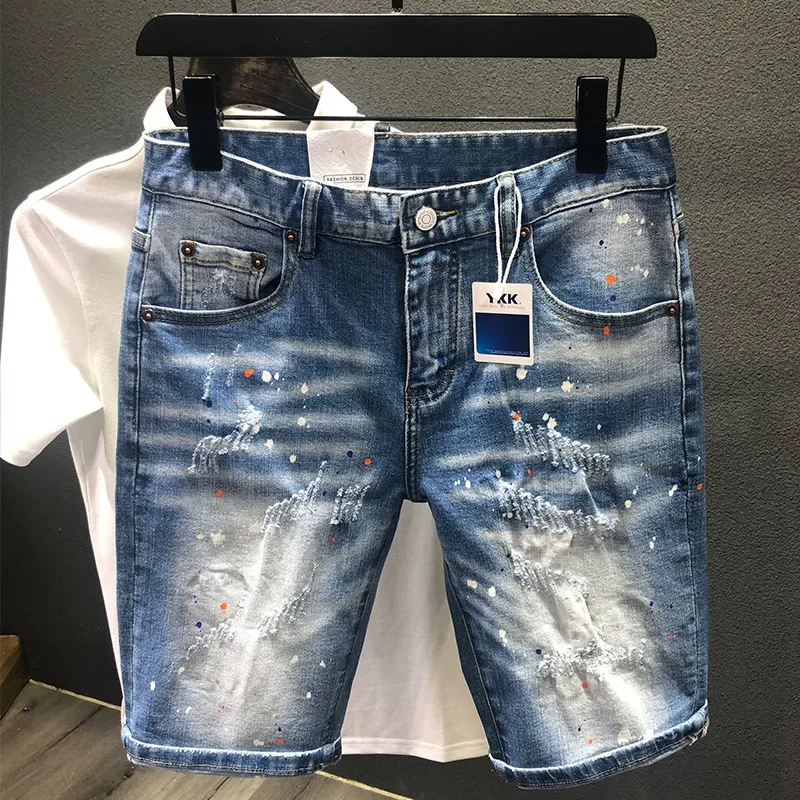 Men-Light-Blue-Denim-Shorts-Summer-Holes-Shorts-Jeans-New-Fashion-Male ...