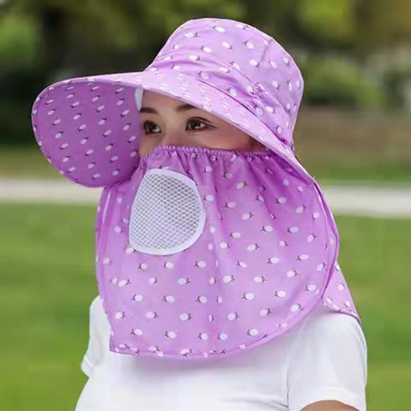 Summer-Hat-Women-Outdoor-Cycling-Sunshade-Face-Mask-Wide-Brim ...
