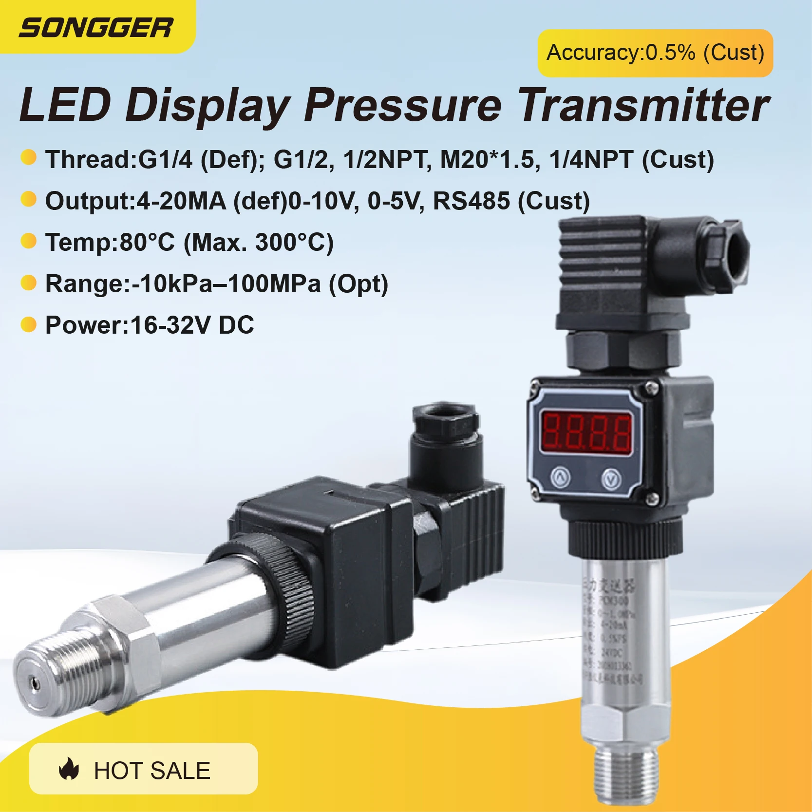 Digital Pressure Transmitter RS485 Modbus RTU High Accuracy Stainless ...