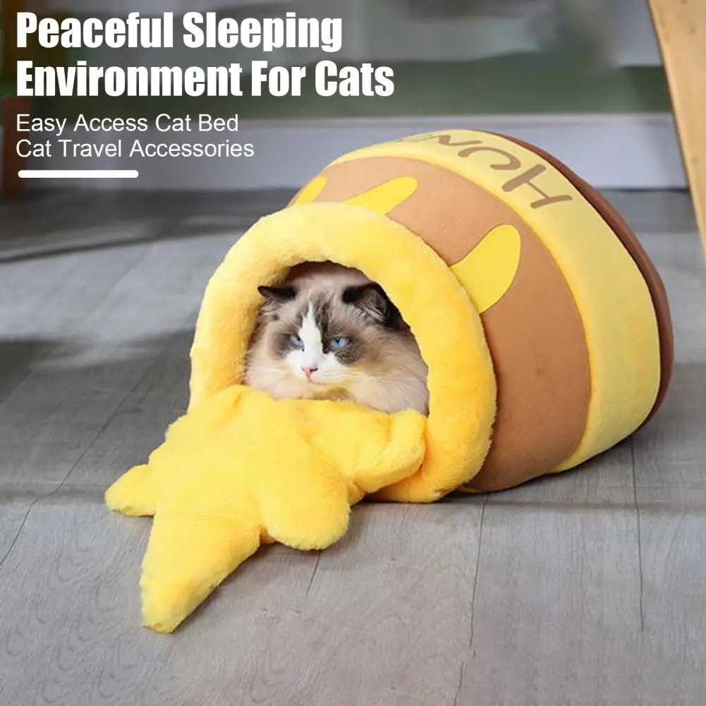 Honey Pot Cat Bed Winter Warm Cat Sleeping Bag Semi-Fixed Cartoon Cat ...