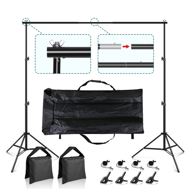 Background Support System 2x2/2x3m Photo Video Studio Backdrop Stand ...