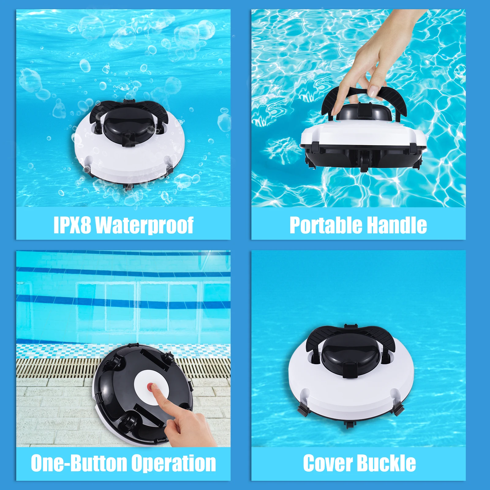Robot Swimming Pool Cleaner Cordless Automatic Vacuum Electric Brushes ...