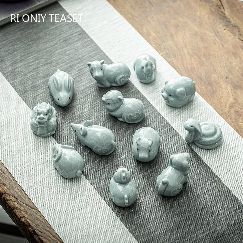 Retro Ceramics Tea Pet Chinese Zodiac Animal Statue Cute Tea Figurine ...
