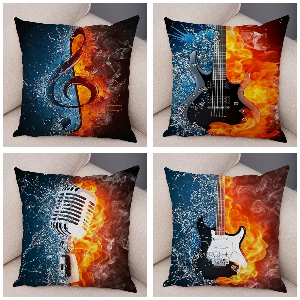 Vintage-Music-Note-Pillowcase-Decor-Guitar-Microphone-Violin-Printed ...