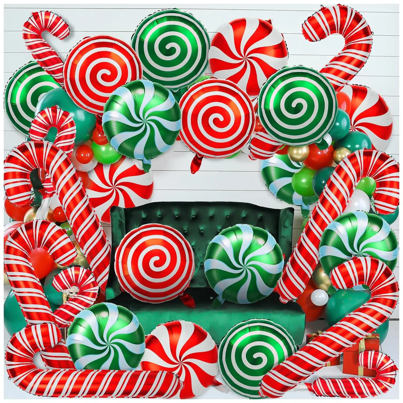 36Pcs Christmas Candy Balloons Kit Large Cane Swirl Candy Foil Balloons ...