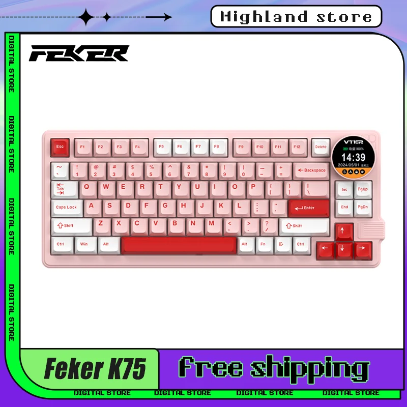 New-Feker-K75-Gaming-Mechanical-Keyboard-With-Knob-Screen-3-Mode ...