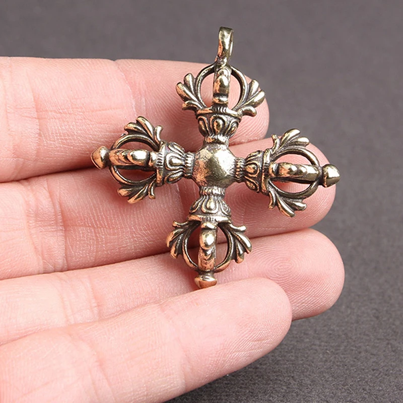 1PC Cross Vajra Brass Car Key Chain Pendant Buddhism Dharma Handmade ...