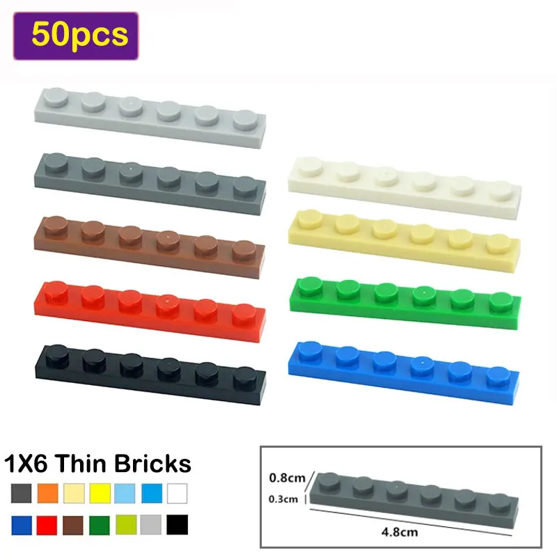 50PCS-1x6-Dots-Thin-Figures-Bricks-Educational-Assembles-Particles ...