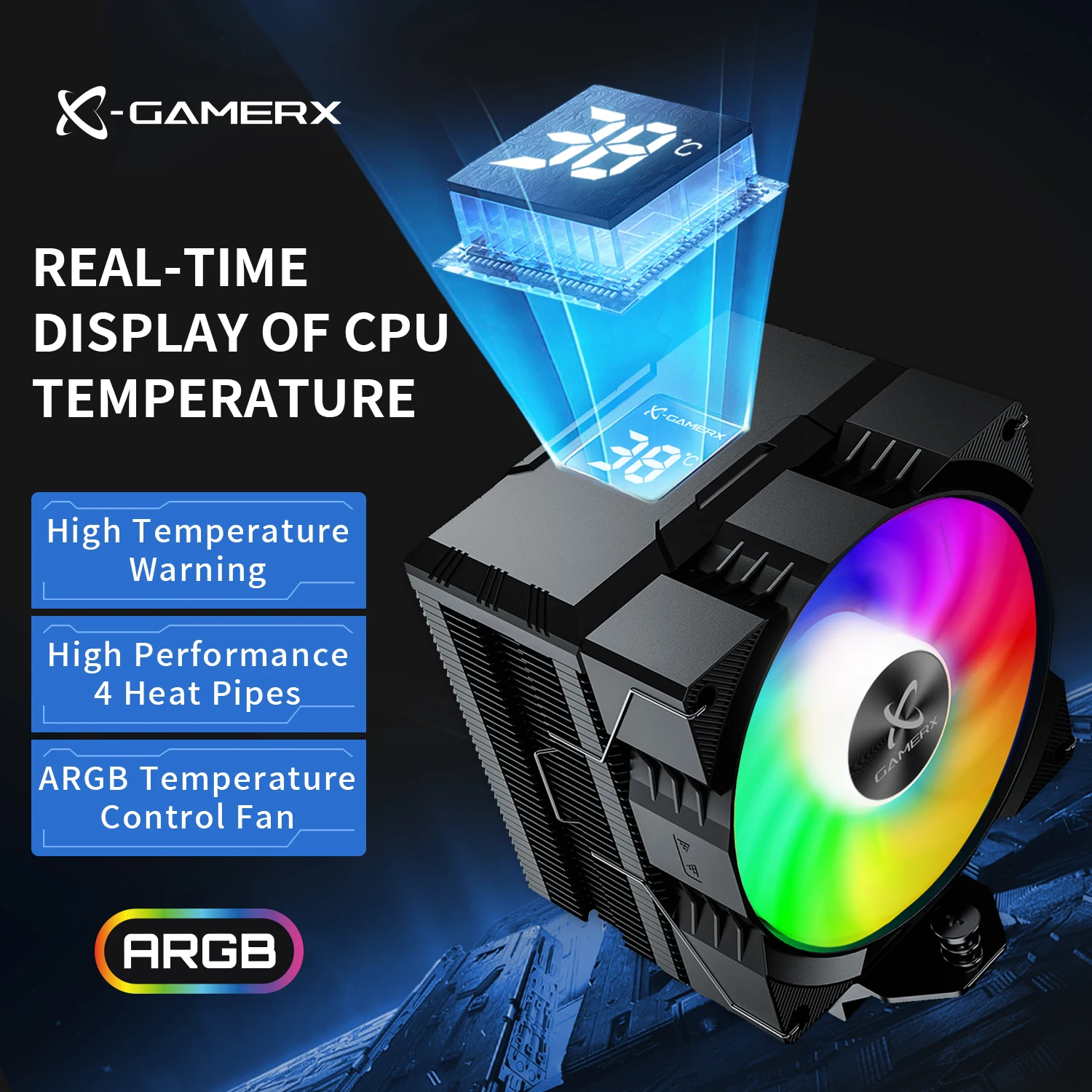 X-Gamerx Z-1300 ARGB CPU Cooler with Digital Temperature Display ...