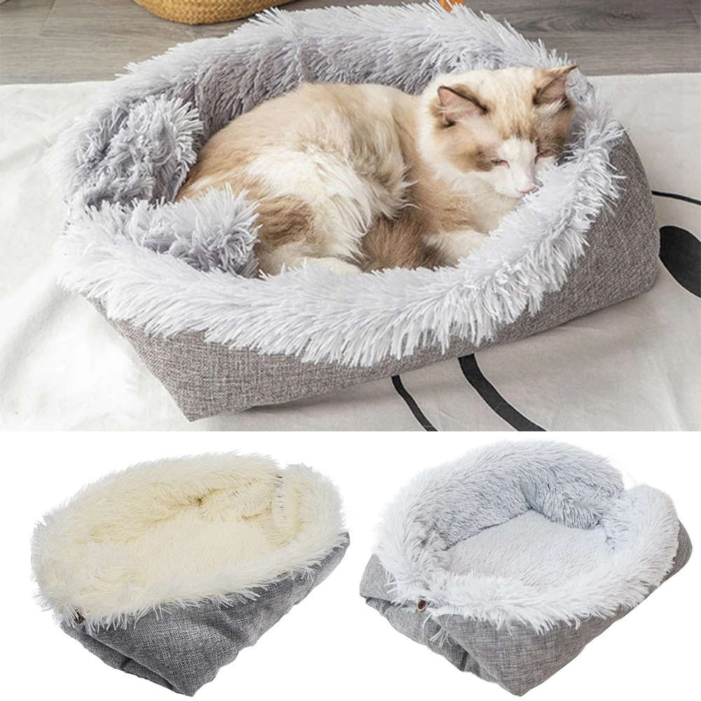 Plush-Warm-Cat-Bed-Round-Plush-Fluffy-Hooded-Cat-Bed-Cave-Cozy-For ...