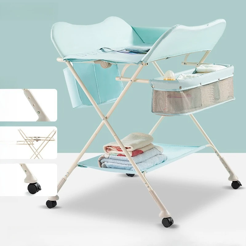 3-in-1 Adjustable Baby Care Station with 360° Wheels Storage Basket ...